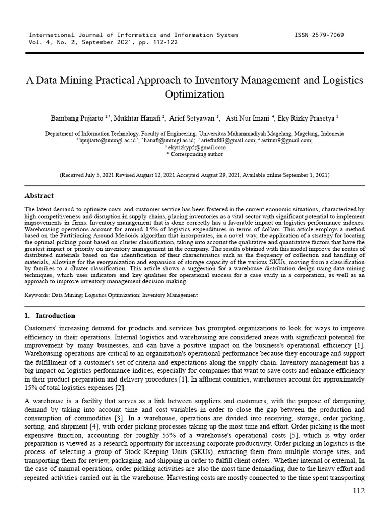 A Data Mining Practical Approach To Inventory Management and Logistics Optimization | PDF ...