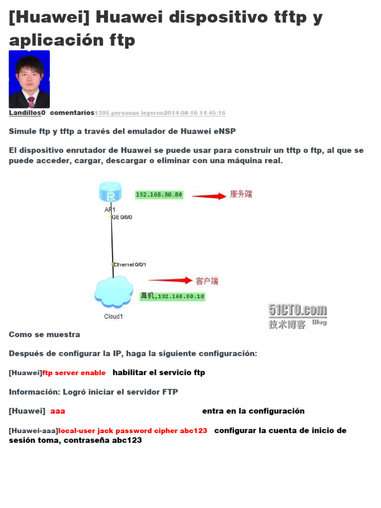 Configuración FTP/TFTP en Huawei eNSP | PDF | Protocolo de transferencia de archivos | Archivo ...