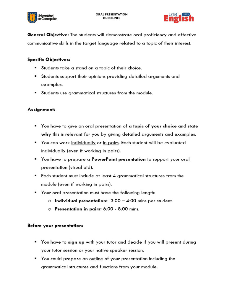 Oral Presentation Guidelines | PDF | Verb | Microsoft Power Point