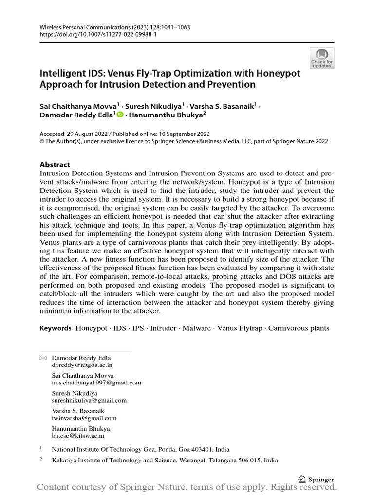 Intelligent IDS Venus Fly-Trap Optimization With H | PDF | Internet Protocols | Denial Of ...