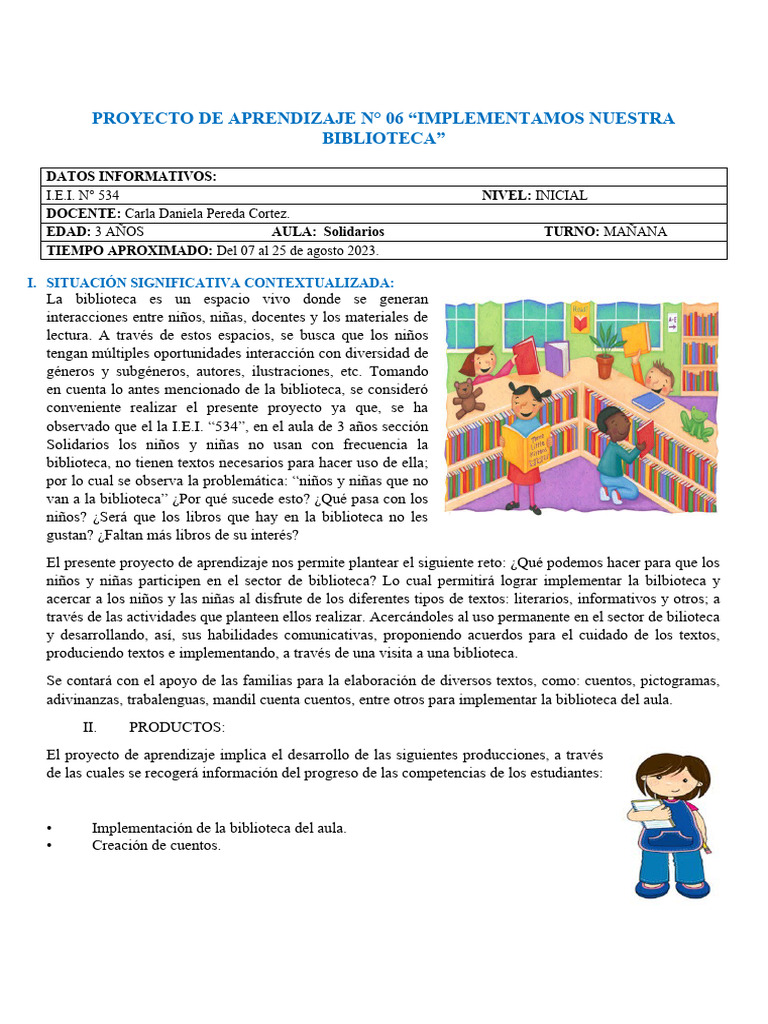 PROYECTO IMPLEMENTAMOS NUESTRA BIBLIOTECA 3 SEMANAS | PDF | Comunicación no verbal | Aprendizaje