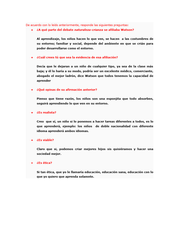 Watson y el debate naturaleza-crianza | PDF | Salud y bienestar