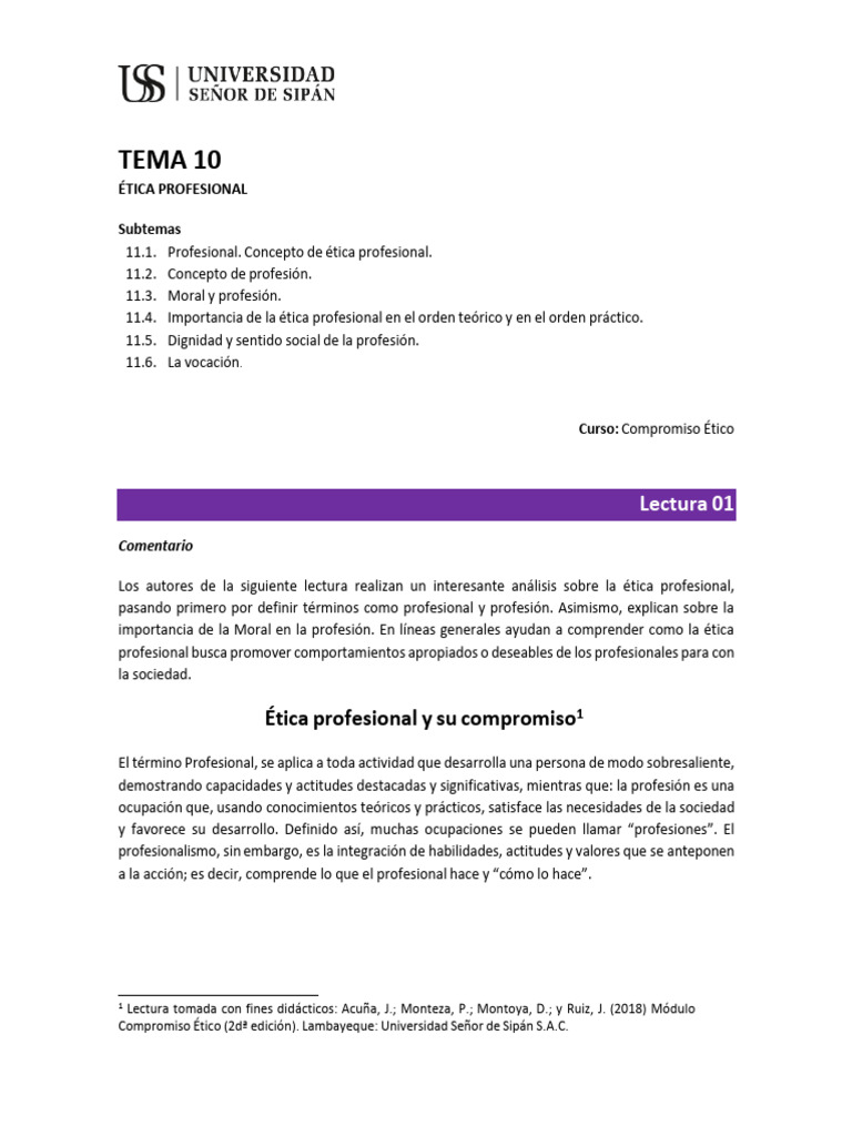 Lectura 01 Éica Profesional | PDF | Moralidad | Ética profesional