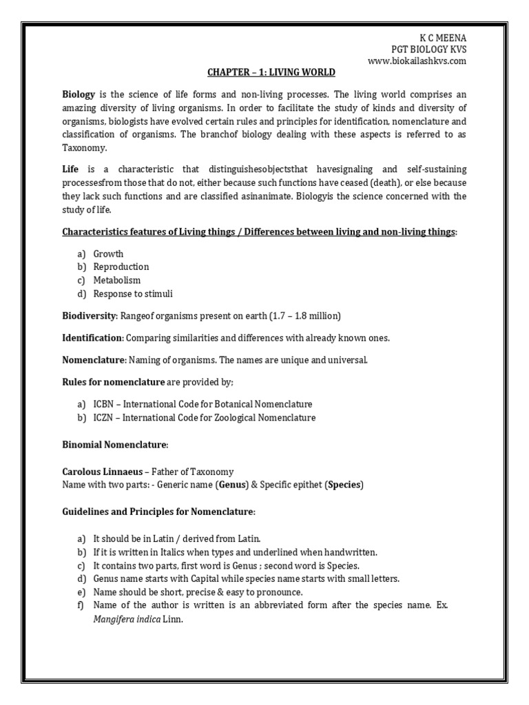 Chapter 1 Living World | PDF | Taxonomy (Biology) | Genus