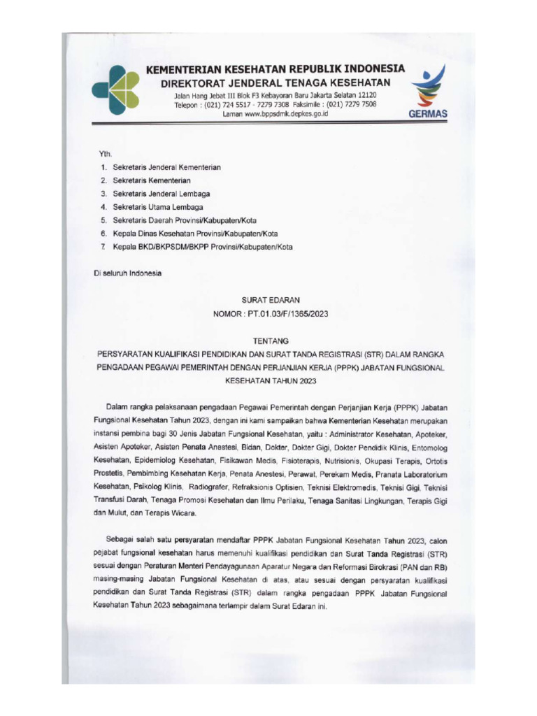 Se Dirjen Tenaga Kesehatan Tentang Kualifikasi Pendidian Dan STR | PDF