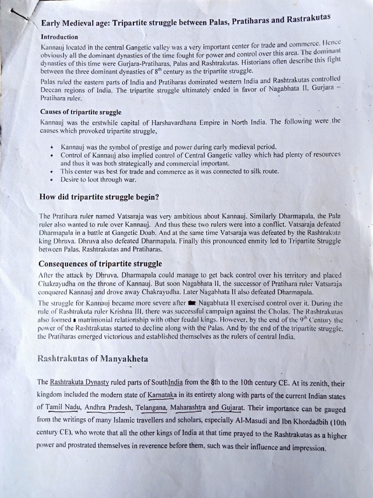 Tripartite Struggle Palas, Pratiharas and Rastrakutas | PDF | South Asia