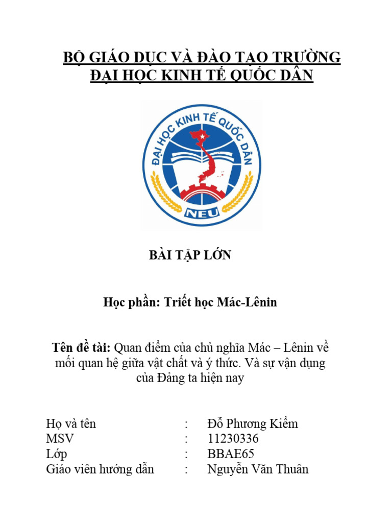 triết bài tập lớn- NEU- BBAE- thầy thuân | PDF