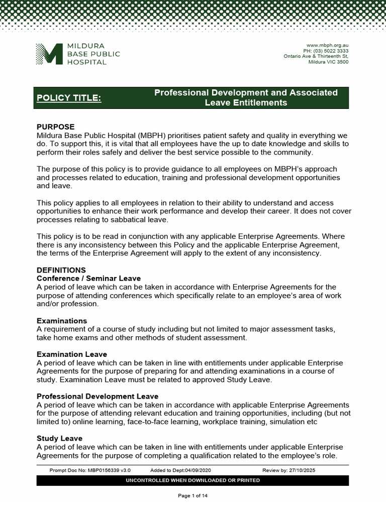 Professional Development and Associated Leave Entitlements | Download ...