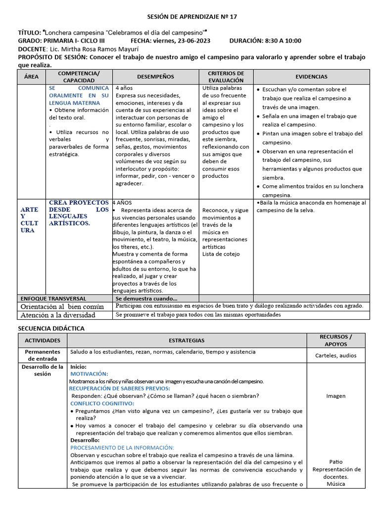 Sesión de Aprendizaje #17 | Descargar gratis PDF | Aprendizaje | Cognición