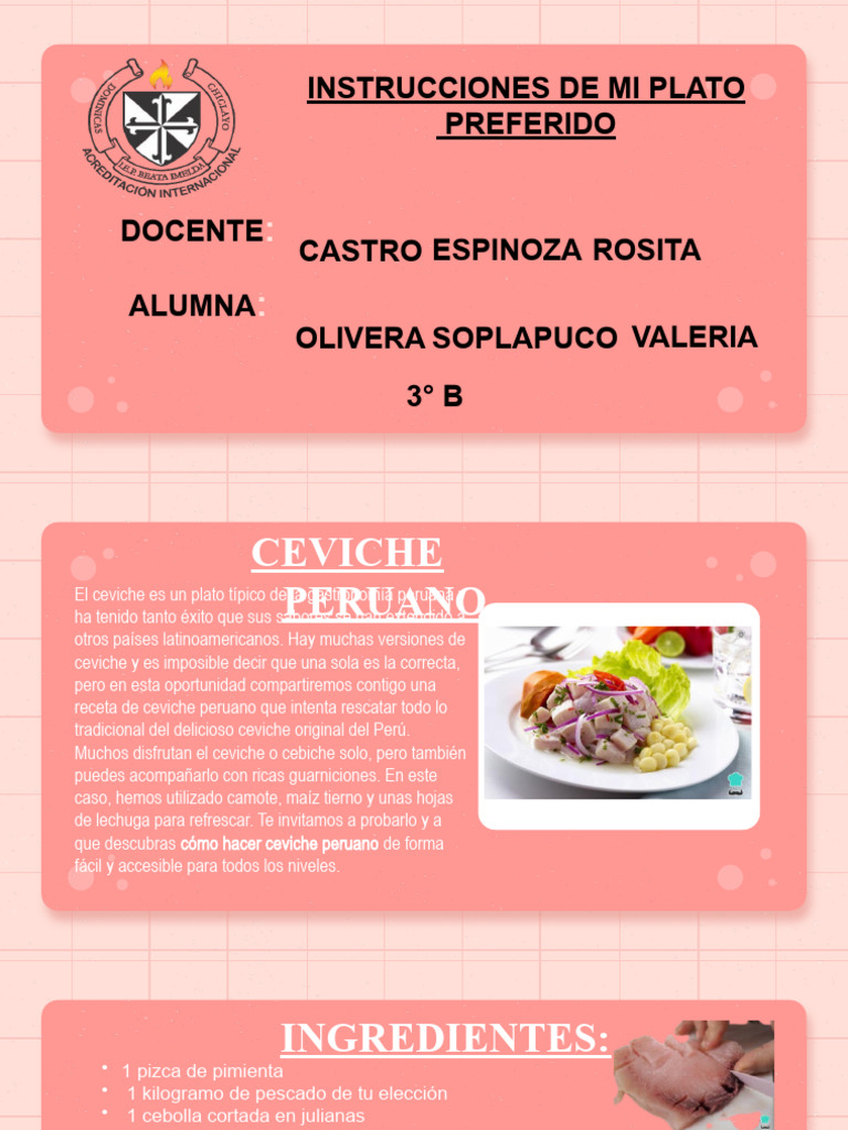 Receta Fácil de Ceviche Peruano | PDF | Alimentos | Ingredientes de comida