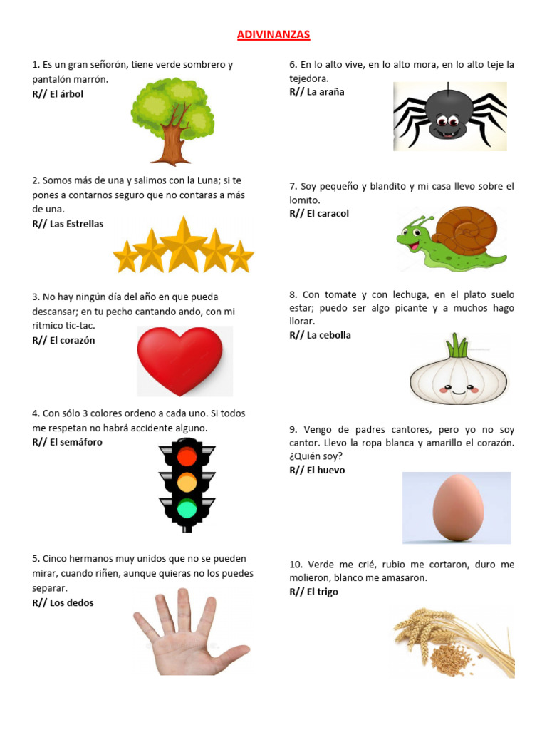 10 Adivinanzas | PDF | Artes del Lenguaje y Comunicación | Poesía