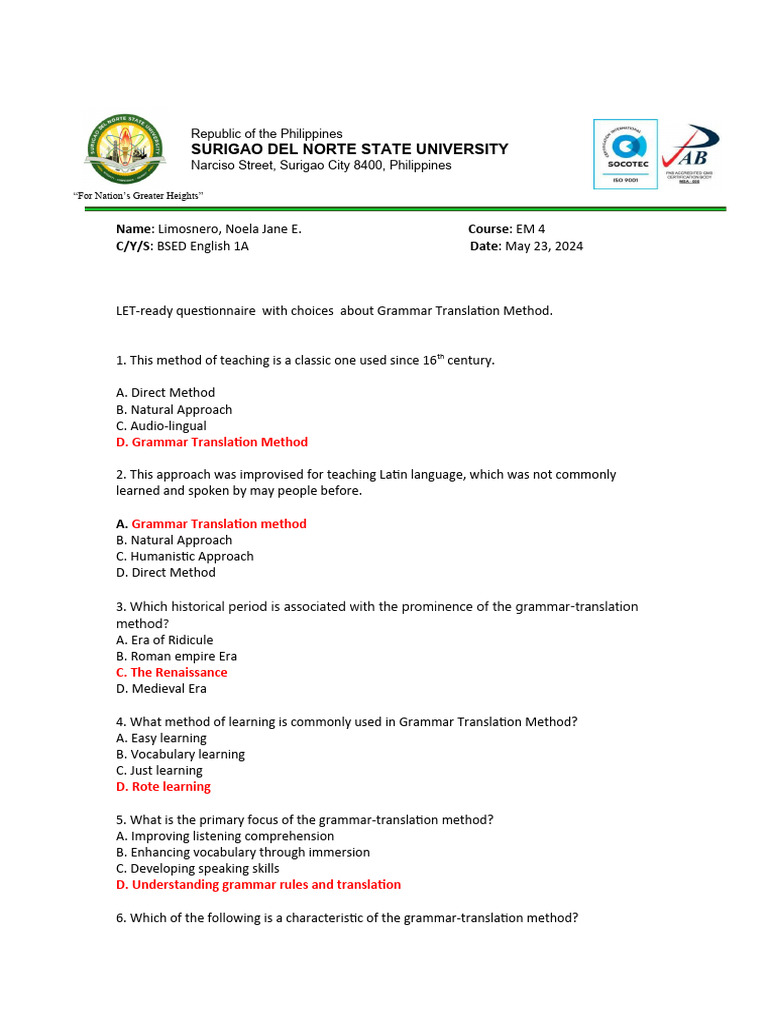 LIMOSNERO-LET-READY-QUESTIONNAIRE-EM4 | PDF | Language Education ...