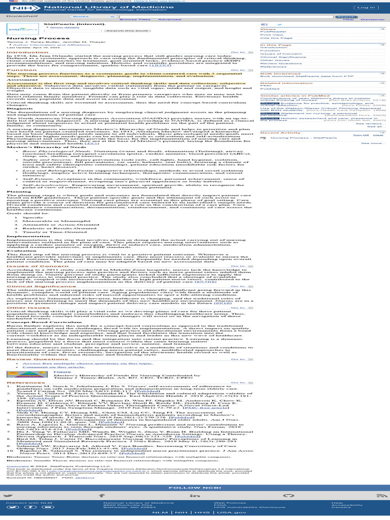 Nursing Process - StatPearls - NCBI Bookshelf | PDF | Nursing | Health Care