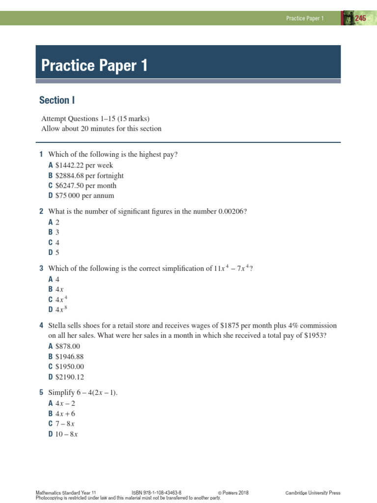 Cambridge 11 Standard - CH 6a - Practice-Paper-1 | PDF | Volume ...