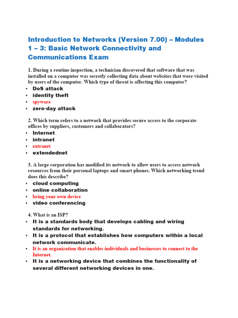 Introduction To Networks Version 700 Modules 1 3 Basic Network Connectivity and Communications ...