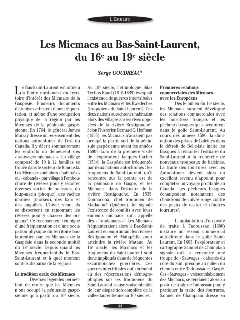 Micmacs au Bas-Saint-Laurent (16e-19e s.) | PDF | Traite des fourrures