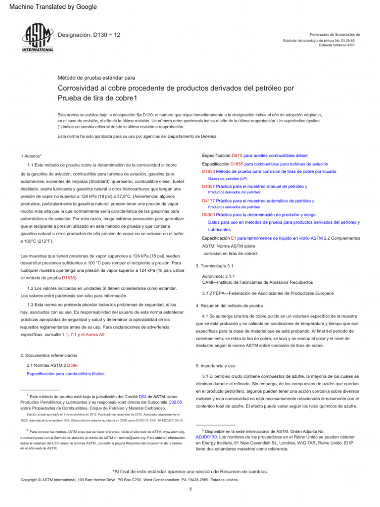 7 ASTM D130 Corrosión Del Cobre (Español) | PDF | Cobre | Petróleo