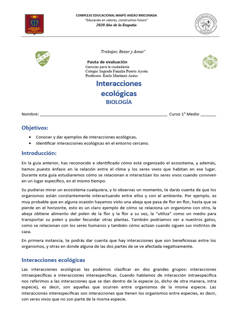 Guia13 1medio Biologia Interaccion-Ecologicas | PDF | Ecosistema | Ecología