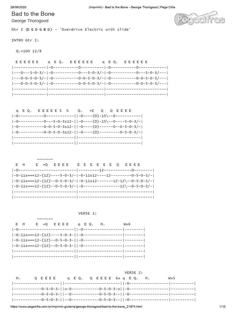 Bad to the Bone Guitar Tabs & Lyrics | PDF | Musical Forms | Entertainment