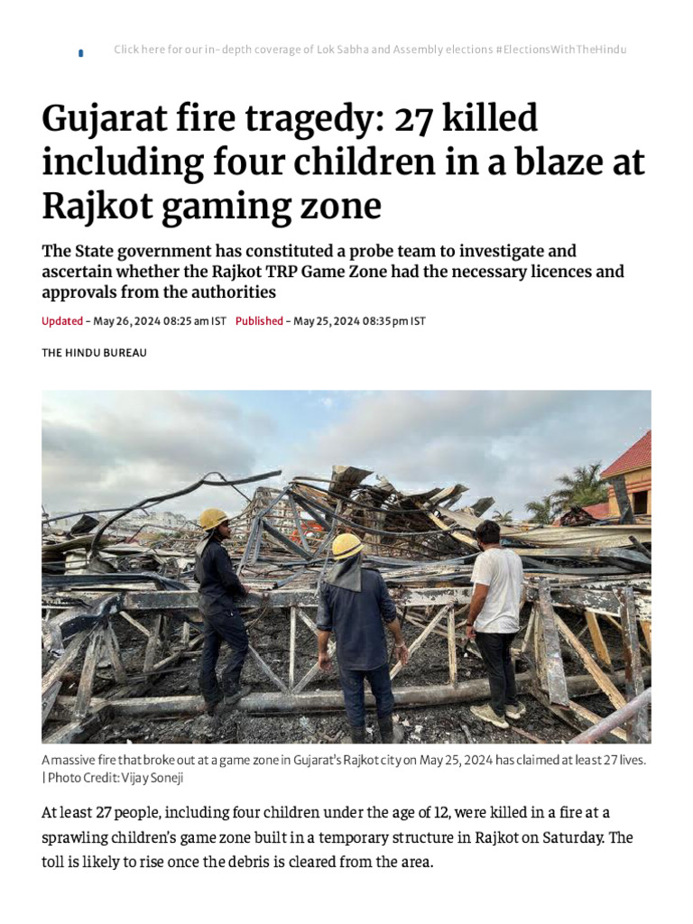 Tragic Fire in Rajkot's TRP Game Zone Kills 27, Including Four Children ...