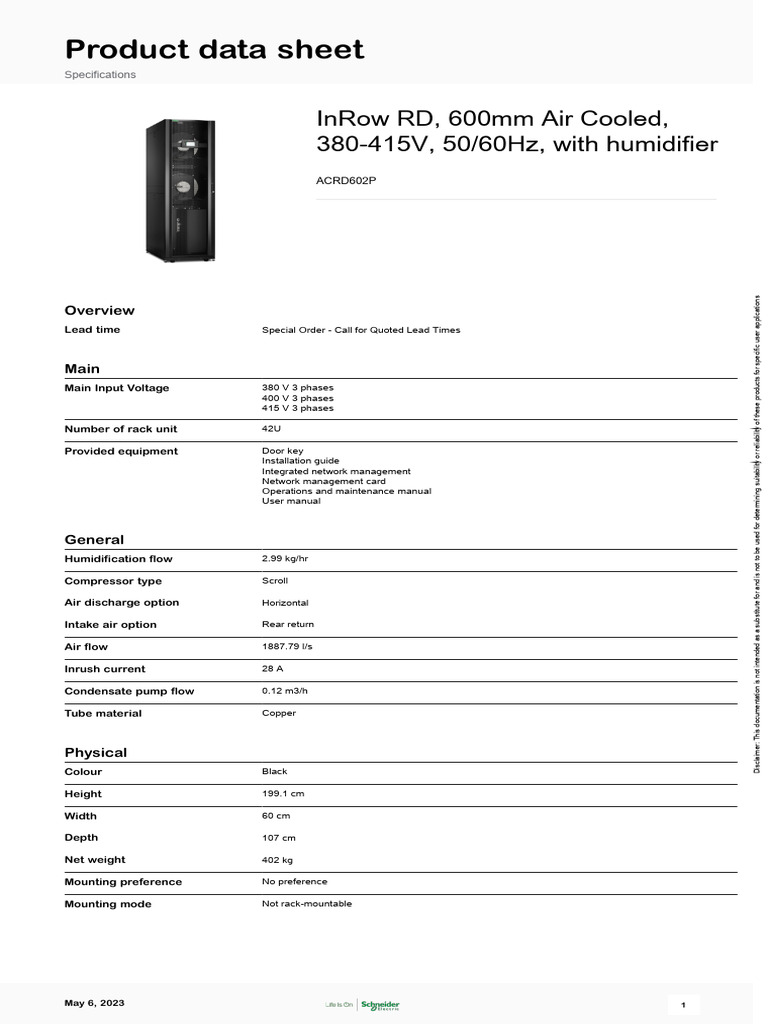 Uniflair Direct Expansion InRow Cooling - ACRD602P | PDF | Electricity ...