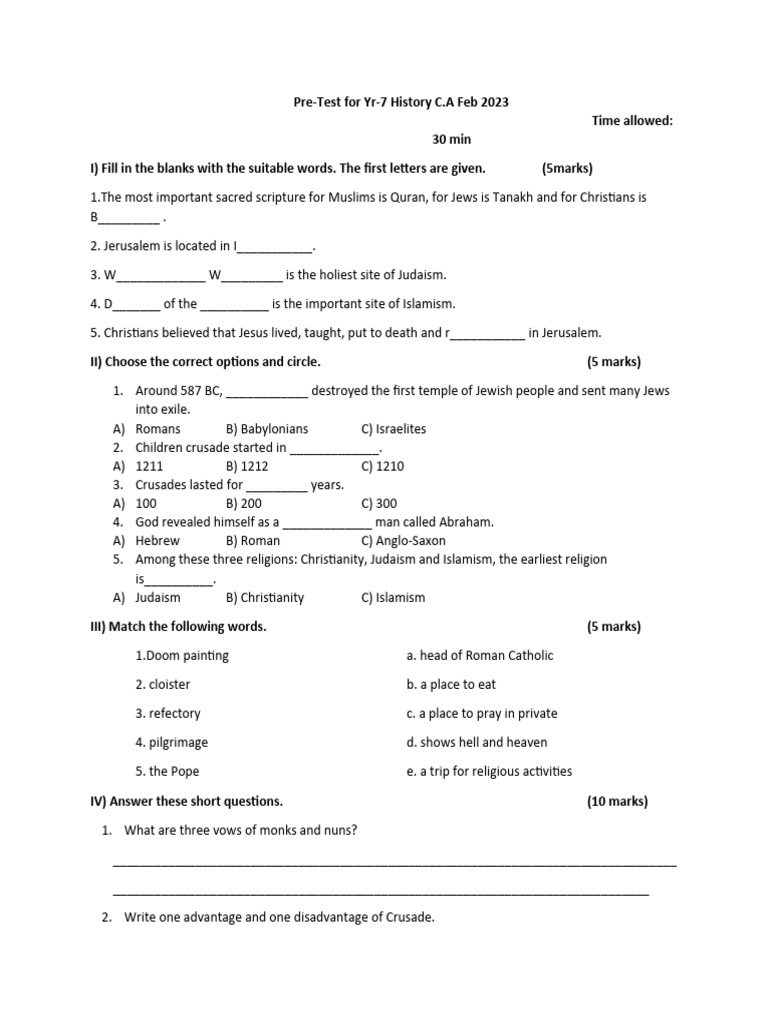 Krish History Pre Test | PDF | Saladin | Hebrew Bible