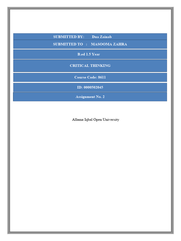 Submitted By: Dua Zainab Submitted To: Masooma Zahra B.ed 1.5 Year ...