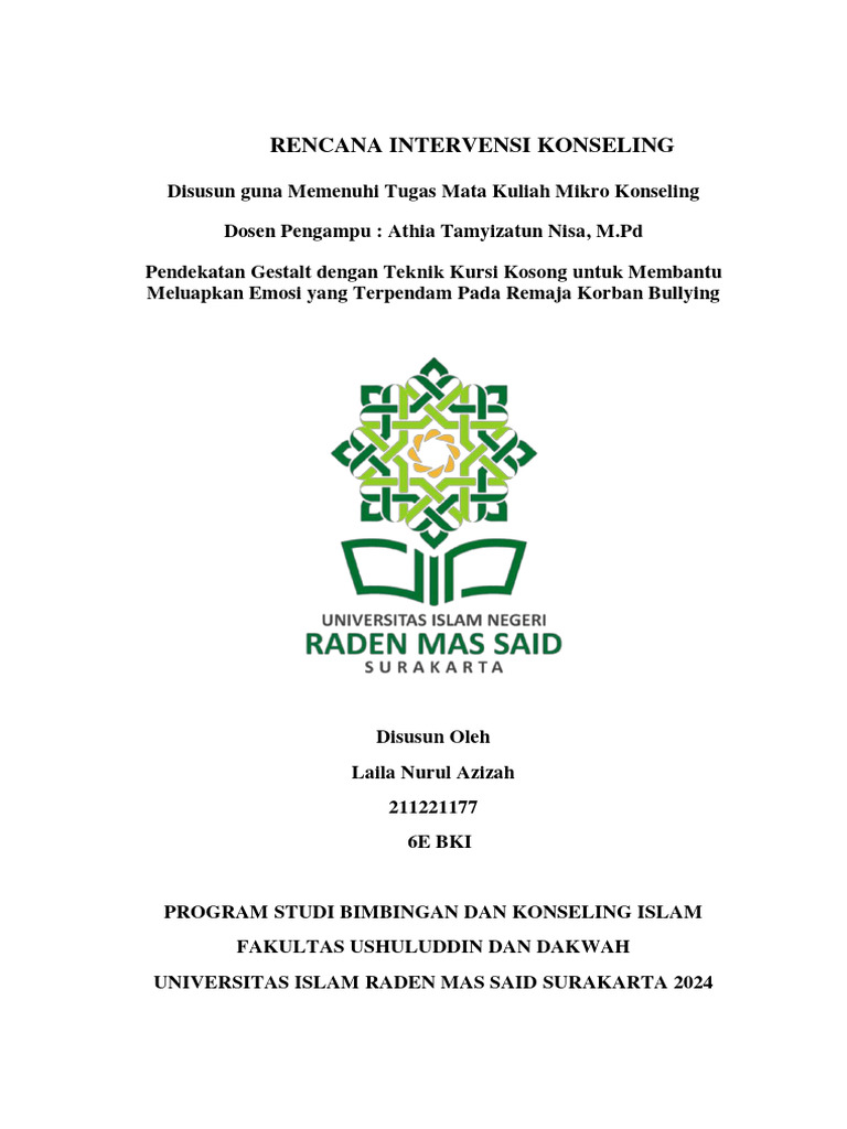 Format RANCANGAN INTERVENSI KONSELING - 2024 | PDF