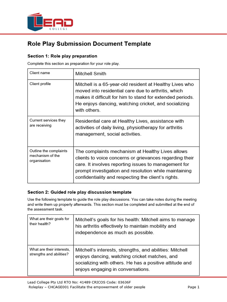 Roleplay Submission Template for Mitchell | PDF | Risk