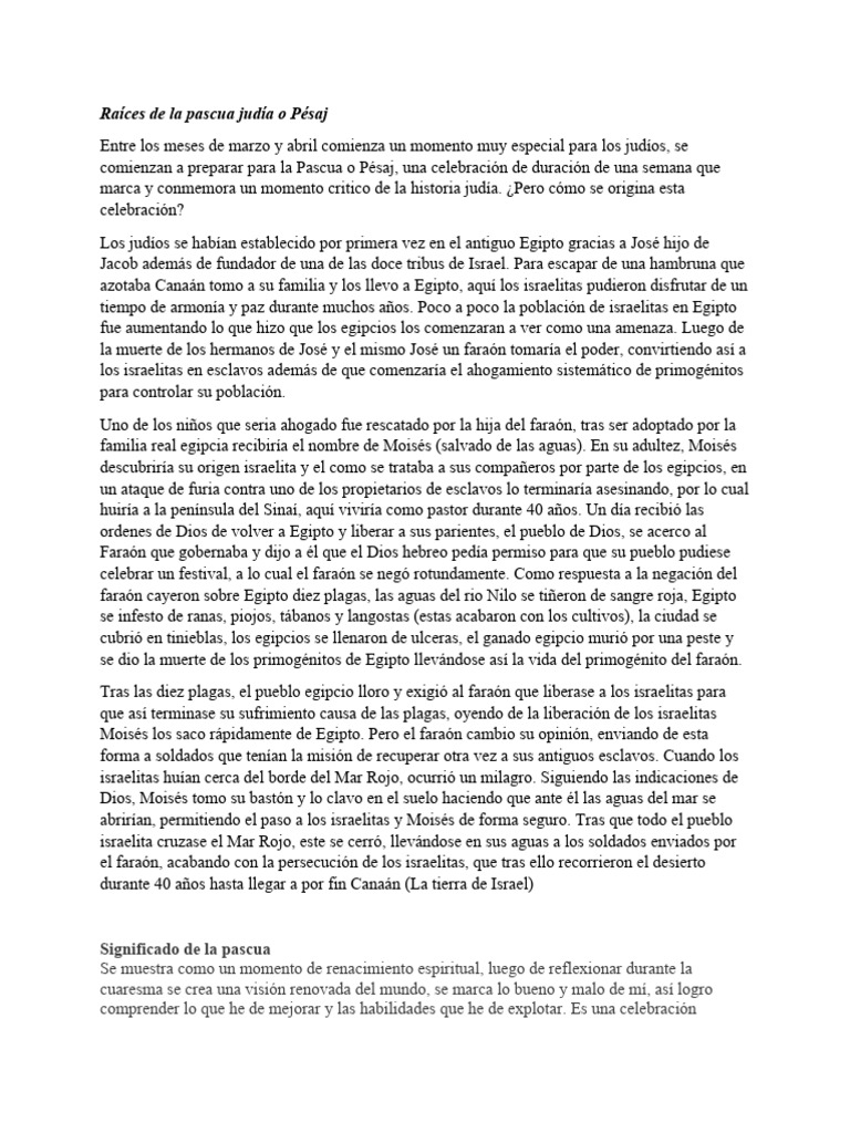 Raíces de La Pascua Judía o Pésaj | PDF | Pascua | Moisés