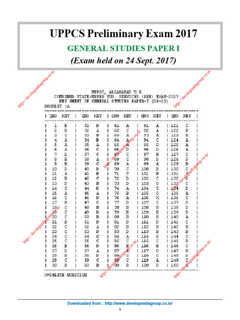 UPPCS 2017 Prelims Paper I | PDF