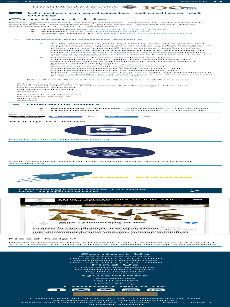 Contact Us - Wits University | PDF