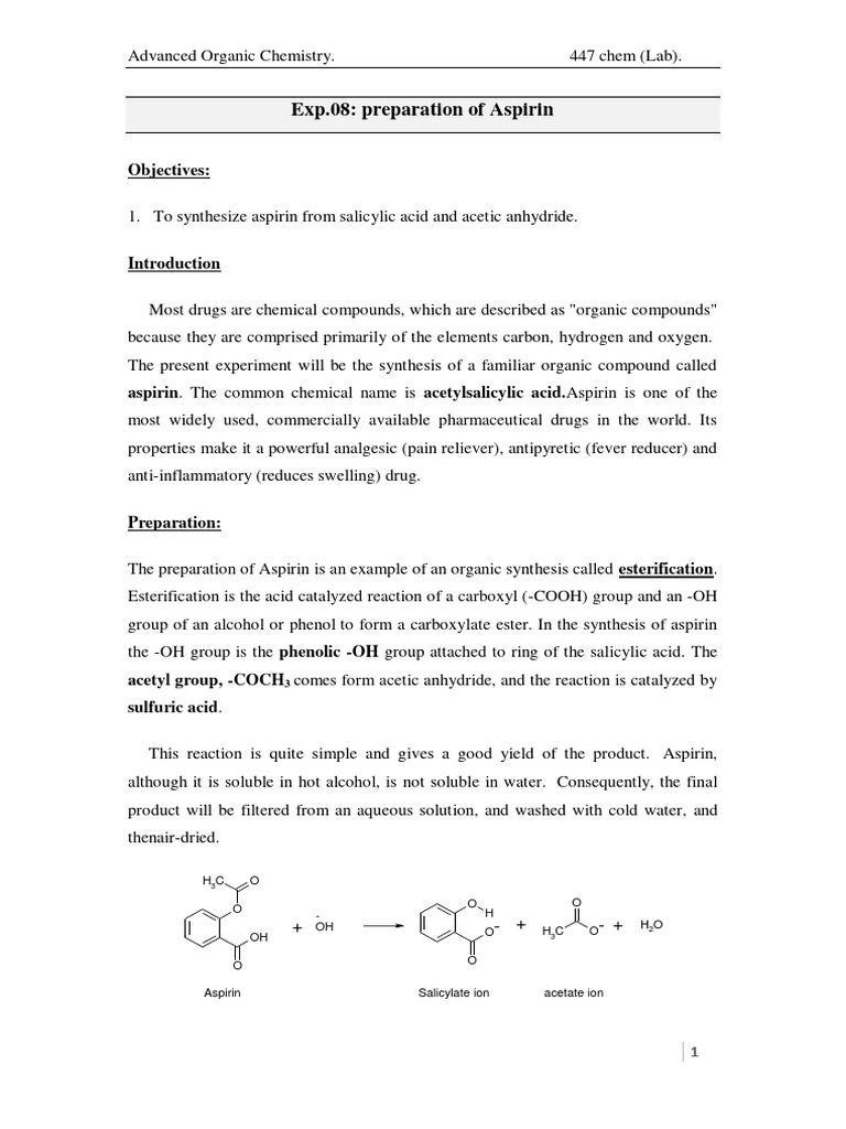 exp.08_preparation_of_aspirin | PDF | Aspirin | Acid