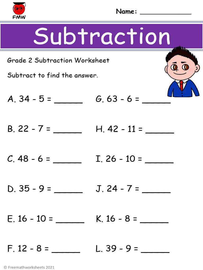 Grade 2 Subtraction Practice Worksheet | PDF