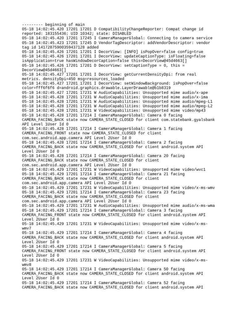 Camera State and Compatibility Logs | PDF | Software Development ...
