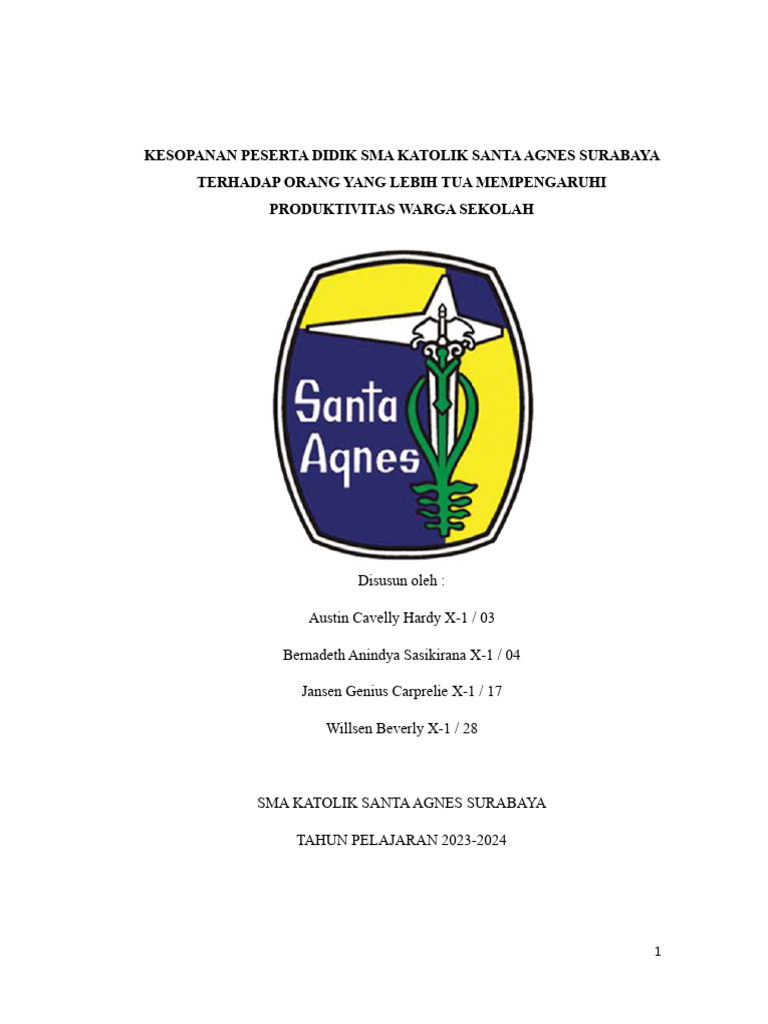 Kesopanan Pelajar SMA Katolik Santa Agnes Surabaya Terhadap Orang Yang ...