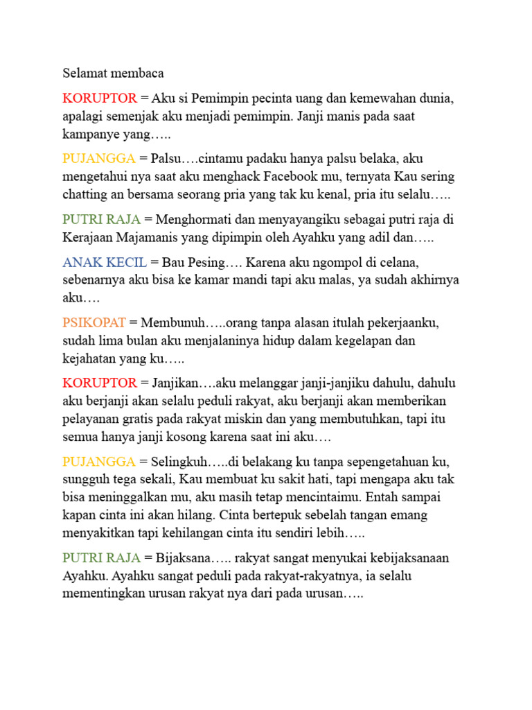 Puisi Berantai 5 Karakter Kocak | PDF