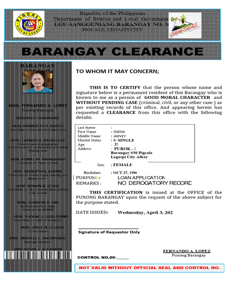 BRGY-CLEAR-fill Up | PDF