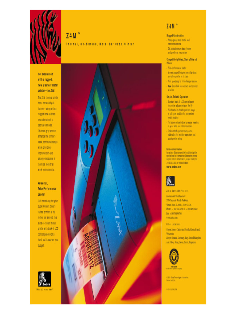 Zebra z4m Metal Bar Code Printer | PDF | Printer (Computing) | Universal Product Code