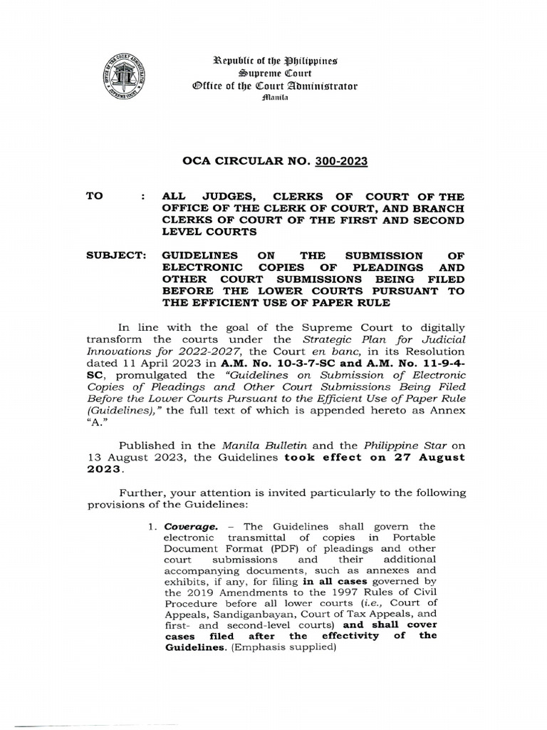 OCA Circular No. 300 2023 | PDF | Law