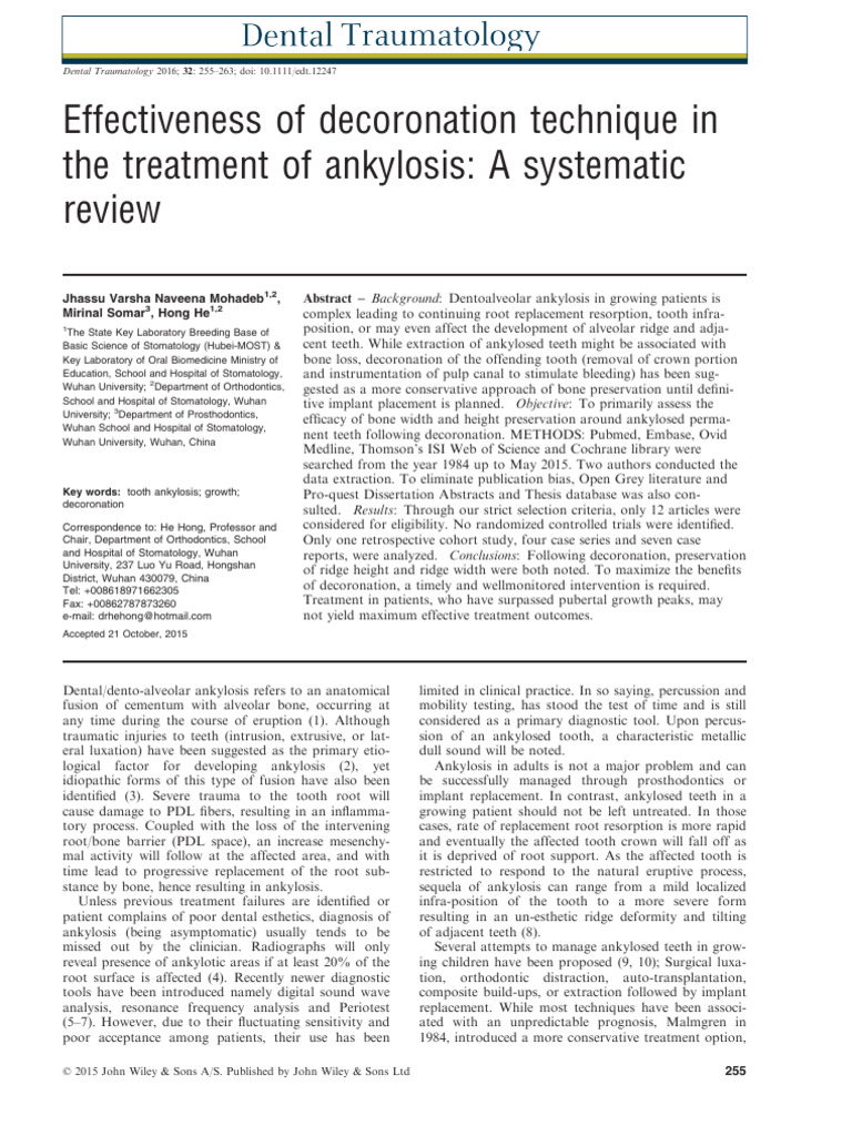 Dental Traumatology - 2015 - Mohadeb - Effectiveness of Decoronation ...