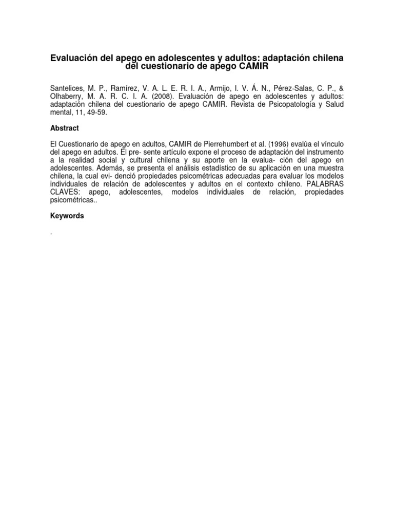 Evaluación Del Apego en Adolescentes y Adultos - Adaptación Chilena Del ...