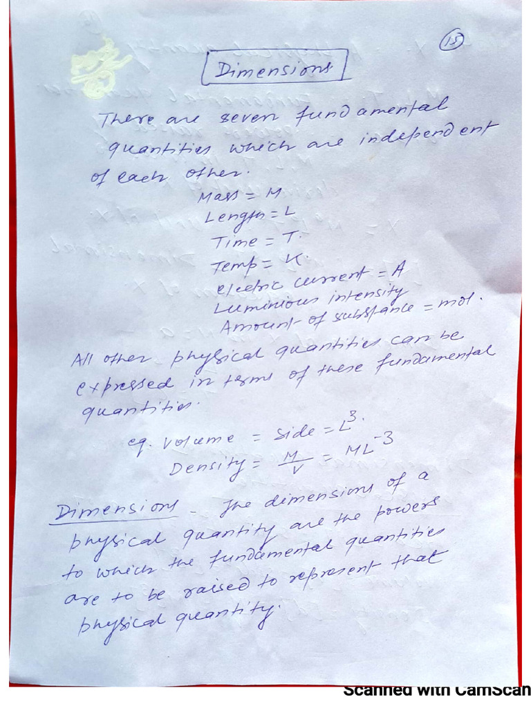 XIth Phy DIMENSION | PDF