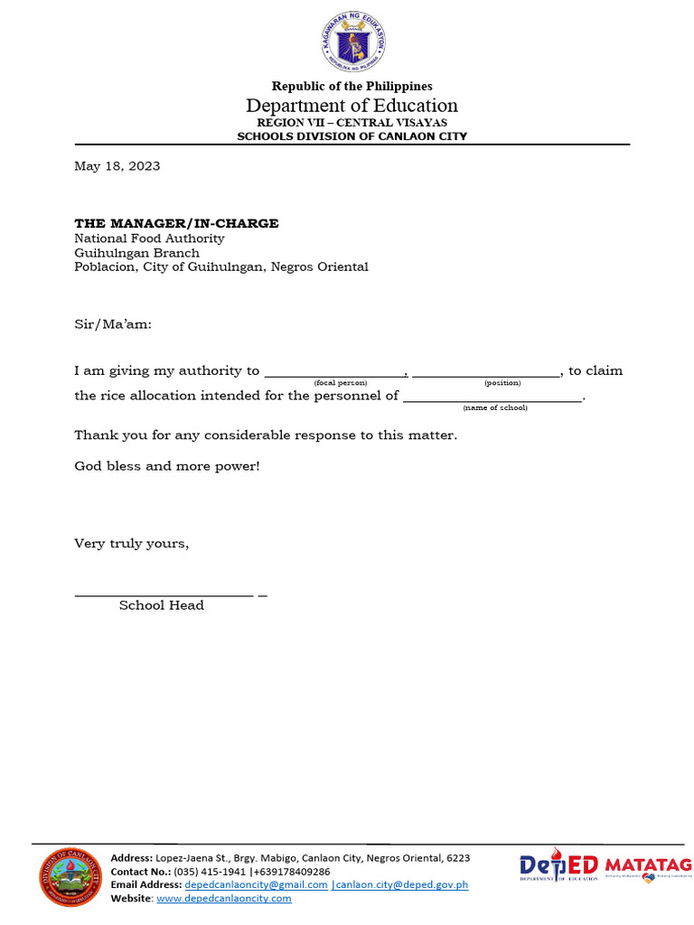 Authorization for Rice Allocation Claim | PDF