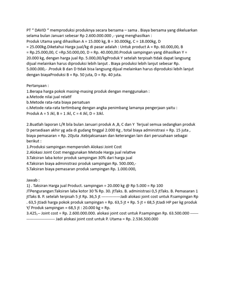 Contoh Soal Cost Accounting Bab 6 | PDF