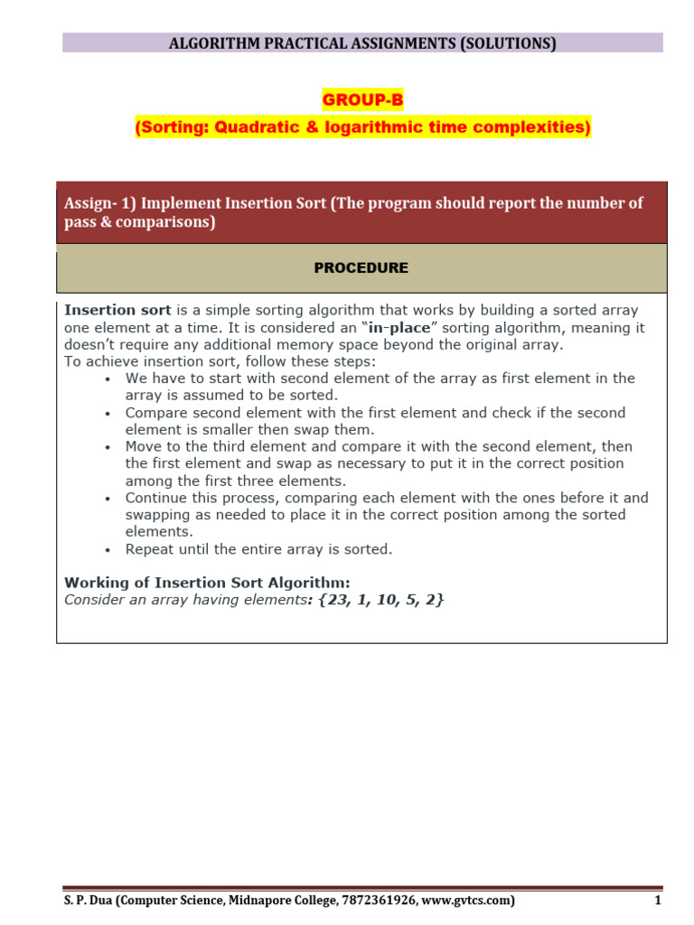 Algo Assignment-04 Insertion Sort | PDF | Theoretical Computer Science | Algorithms And Data ...