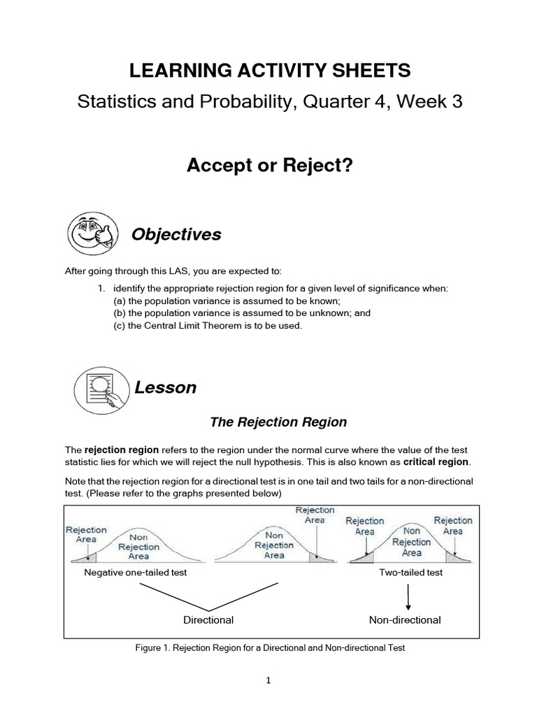 LAS Stat Prob Q4 Wk3 The-Rejection-Region | PDF | Normal Distribution ...