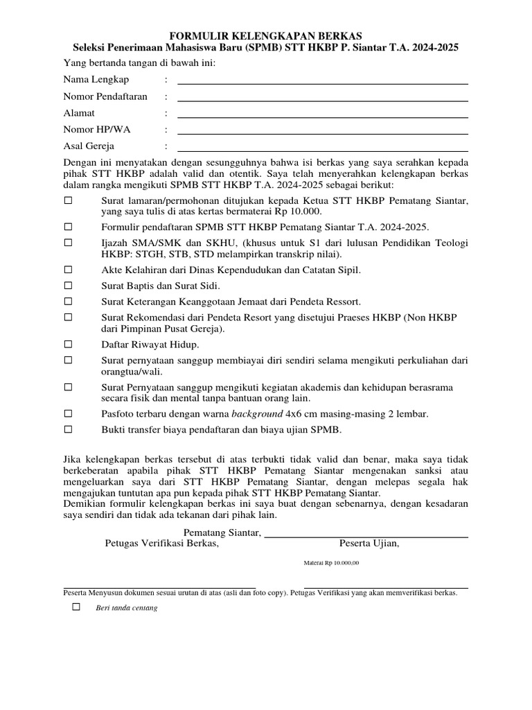 Formulir Kelengkapan Berkas Seleksi Penerimaan Mahasiswa Baru (SPMB ...