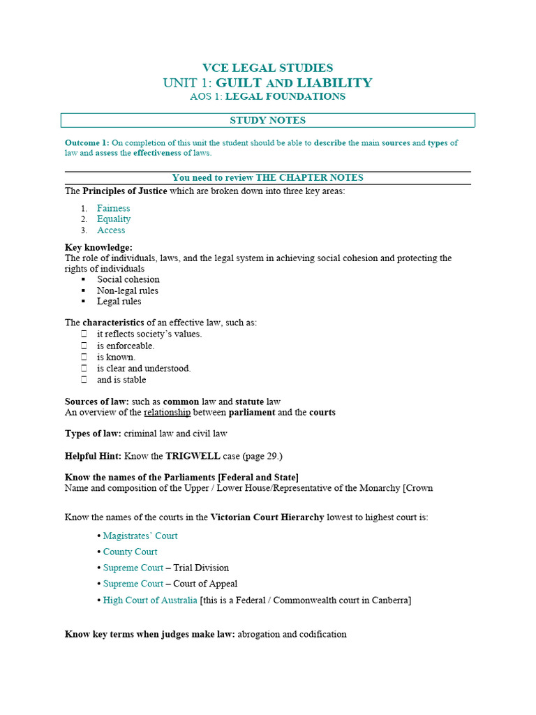 Outcome 1 - Legal Foundations Study Notes | PDF | Common Law | High ...