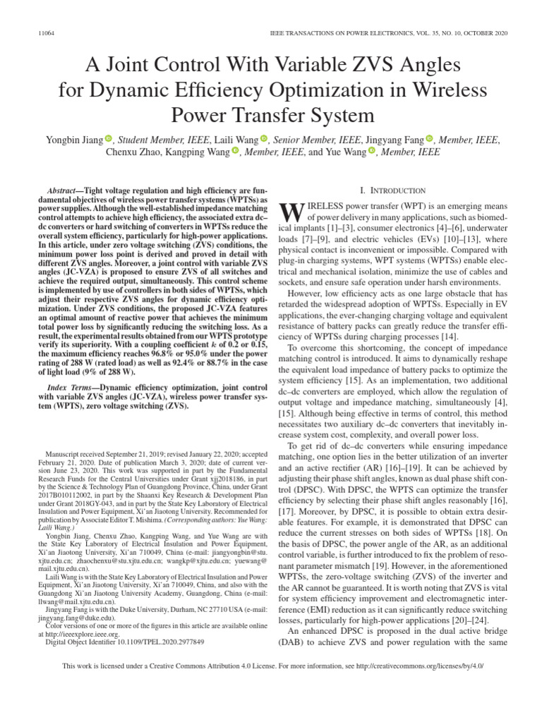 A Joint Control With Variable ZVS Angles For Dynamic Efficiency Optimization in Wireless Power ...